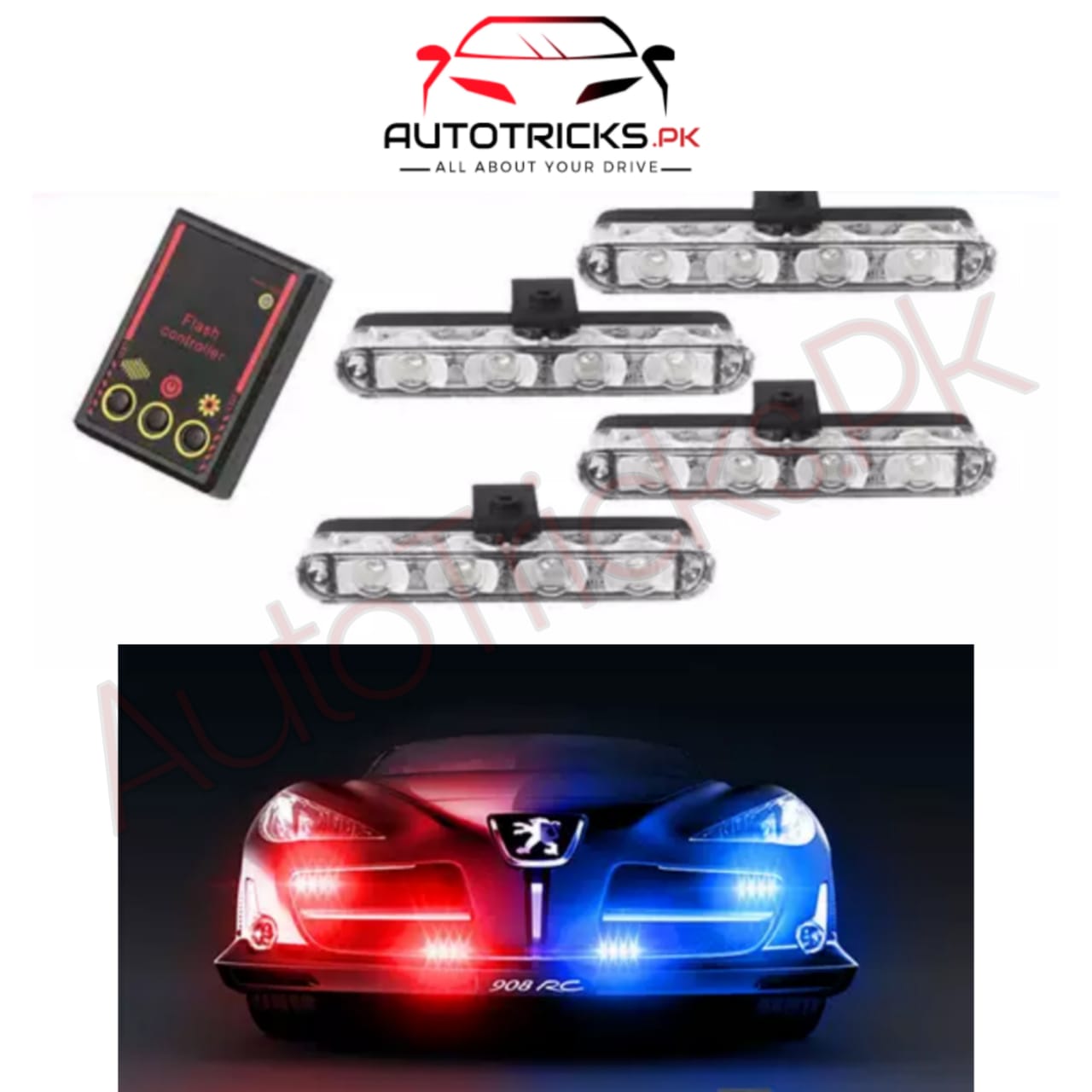 Dashboard Police Light (12 Led) Red+Blue by AutoTricks.Pk